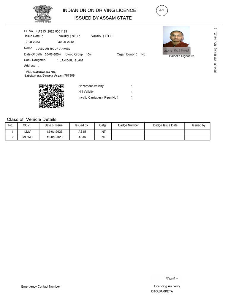 Assam Driving Licence Details | PDF
