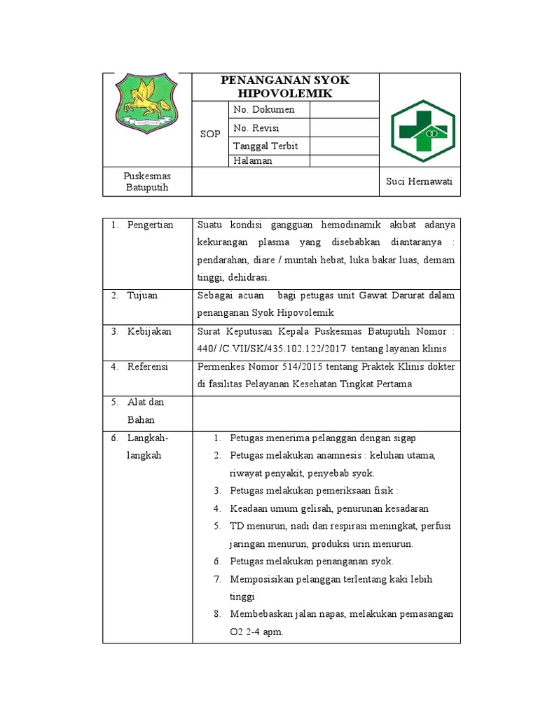 Penanganan Syok Hipovolemik | PDF