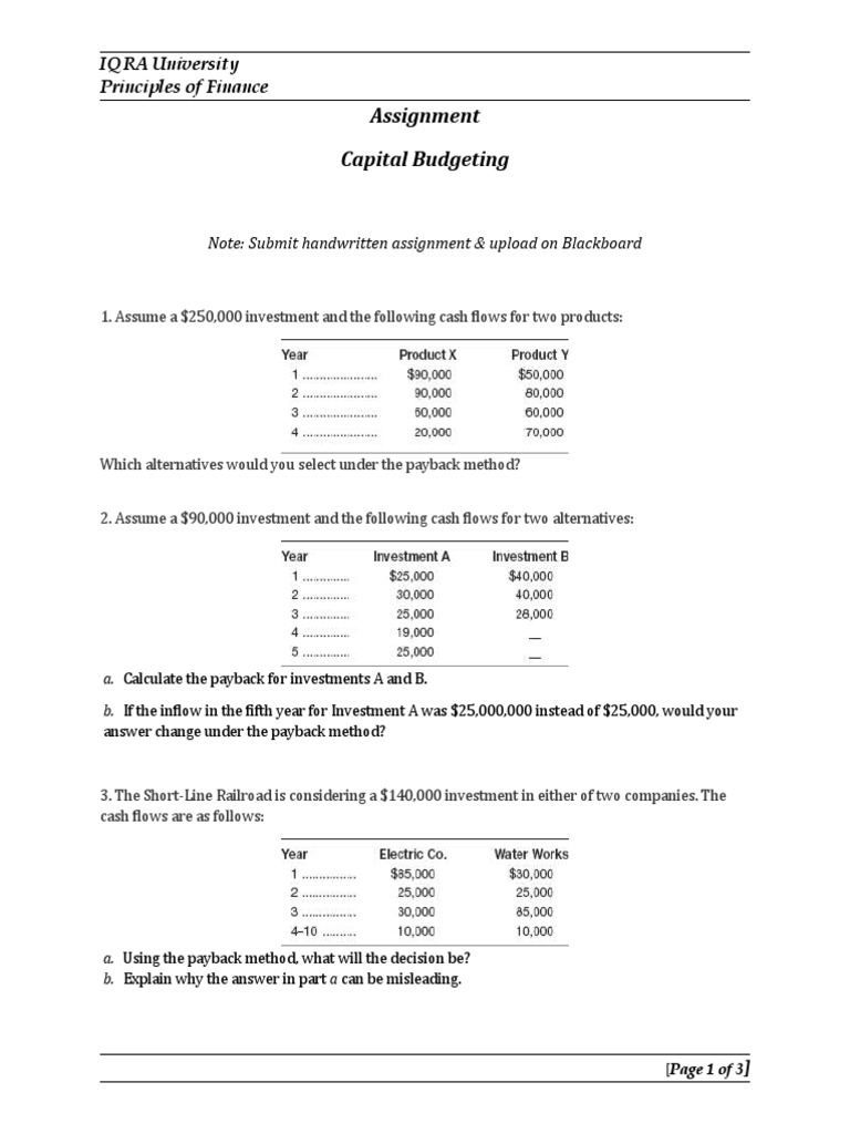 Assignment Capital Budgeting | PDF | Net Present Value | Discounted Cash Flow