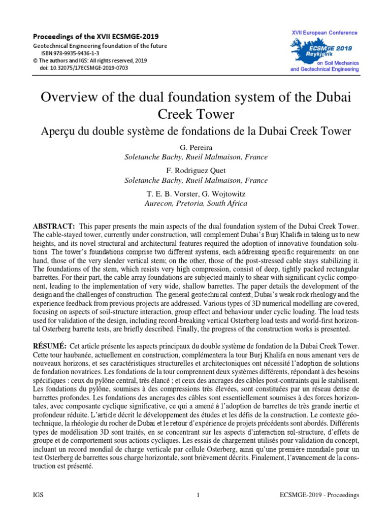 Overview of The Dual Foundation System of The Dubai Creek Tower ECSMGE ...