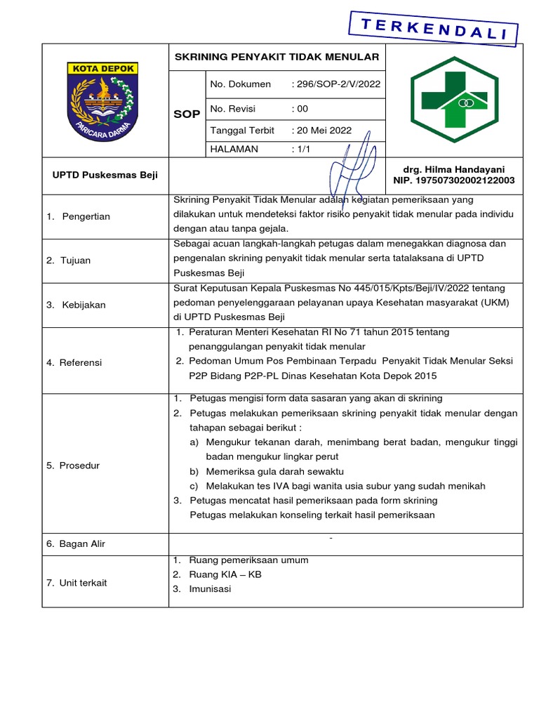 296 Sop Skrining PTM T | PDF | Kesehatan Holistik