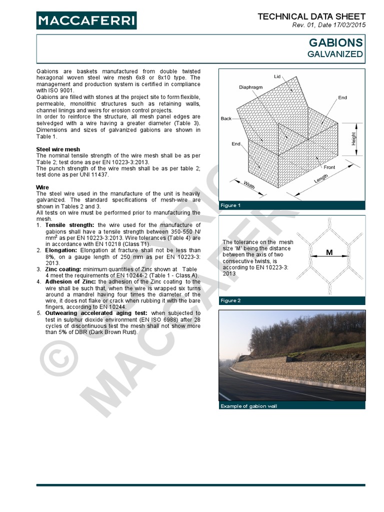 Galvanized Gabions Technical Data | PDF