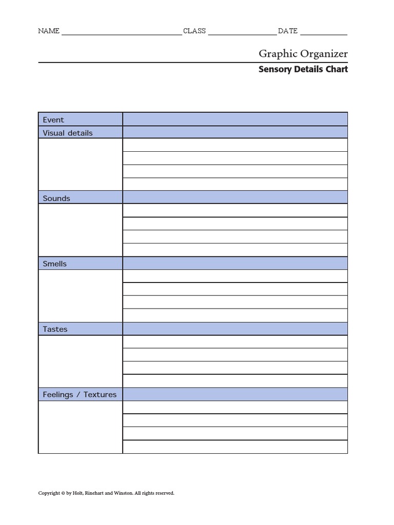 Sensory Details Chart Pdf
