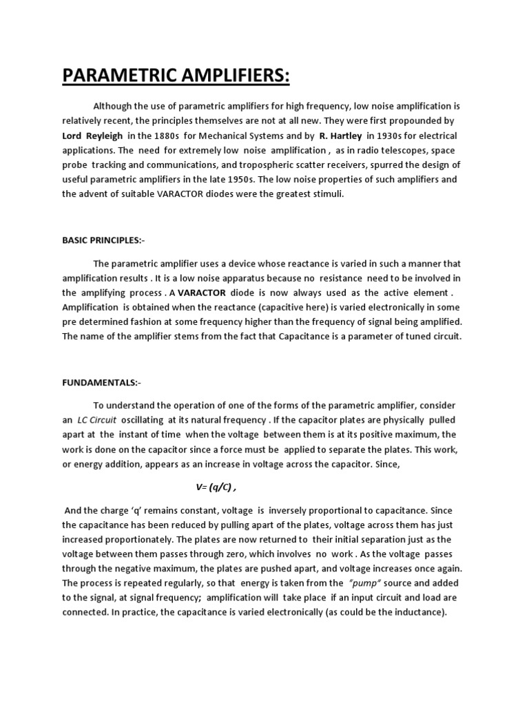 Parametric Amplifiers | PDF | Amplifier | Capacitor