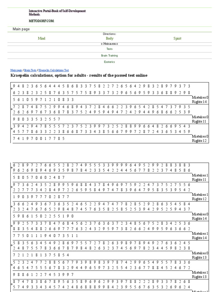 Kraepelin Calculations Test Online | PDF | Business