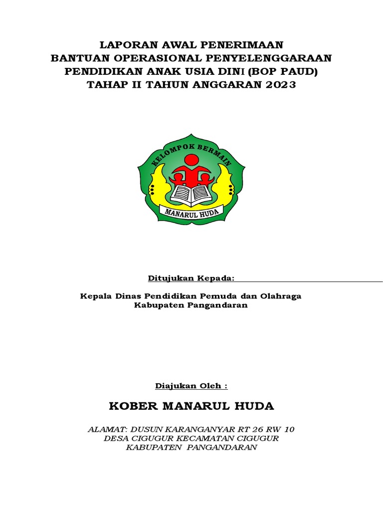 Laporan Awal Bop Paud 2023 | PDF