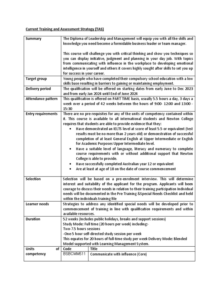 Current Training and Assessment Strategy | PDF