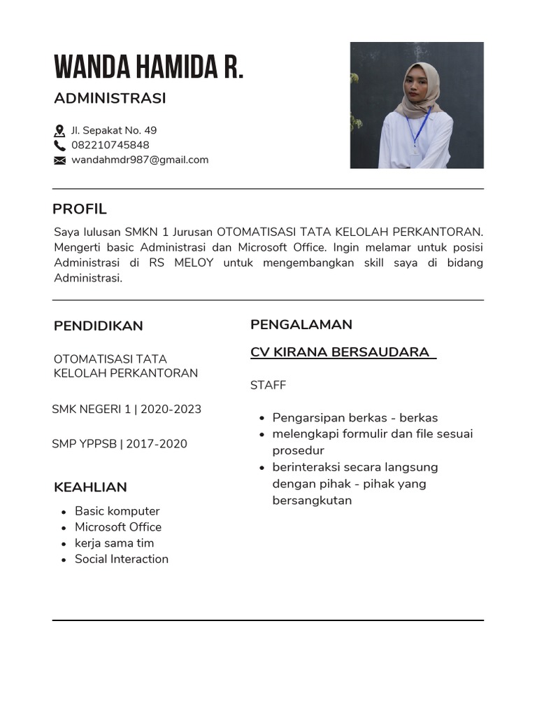 Contoh CV Administrasi Perkantoran | PDF