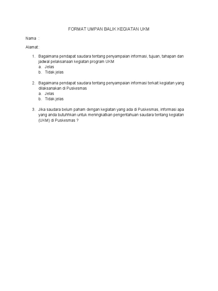 Format Umpan Balik Kegiatan Ukm | PDF