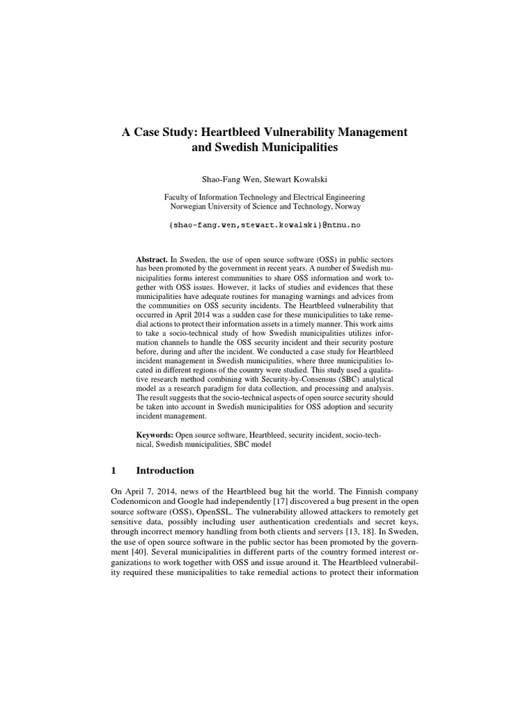 A Case Study - Heartbleed Vulnerability Management and Swedish ...