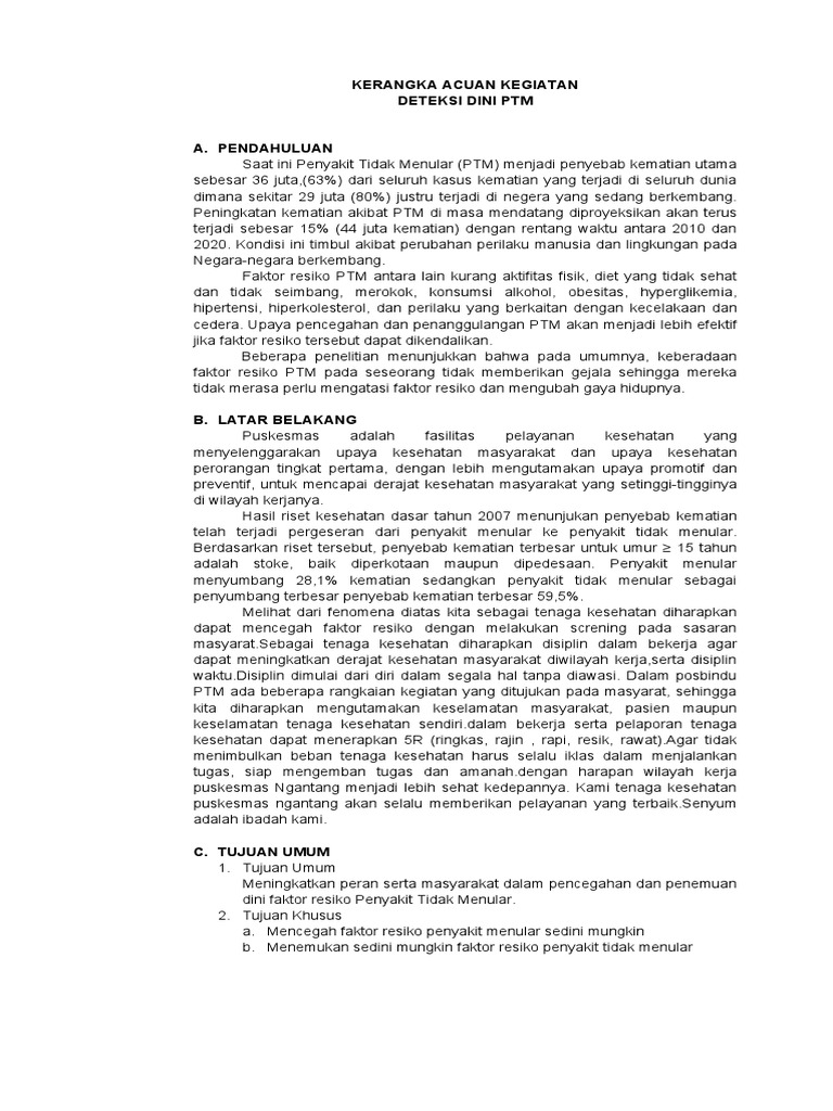 KAK DETEKSI DINI PTM Revisi | PDF