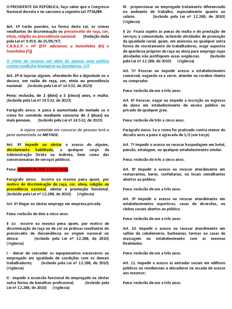 Lei 7716 - 89 Atualizada | PDF | Política | Ciências Sociais