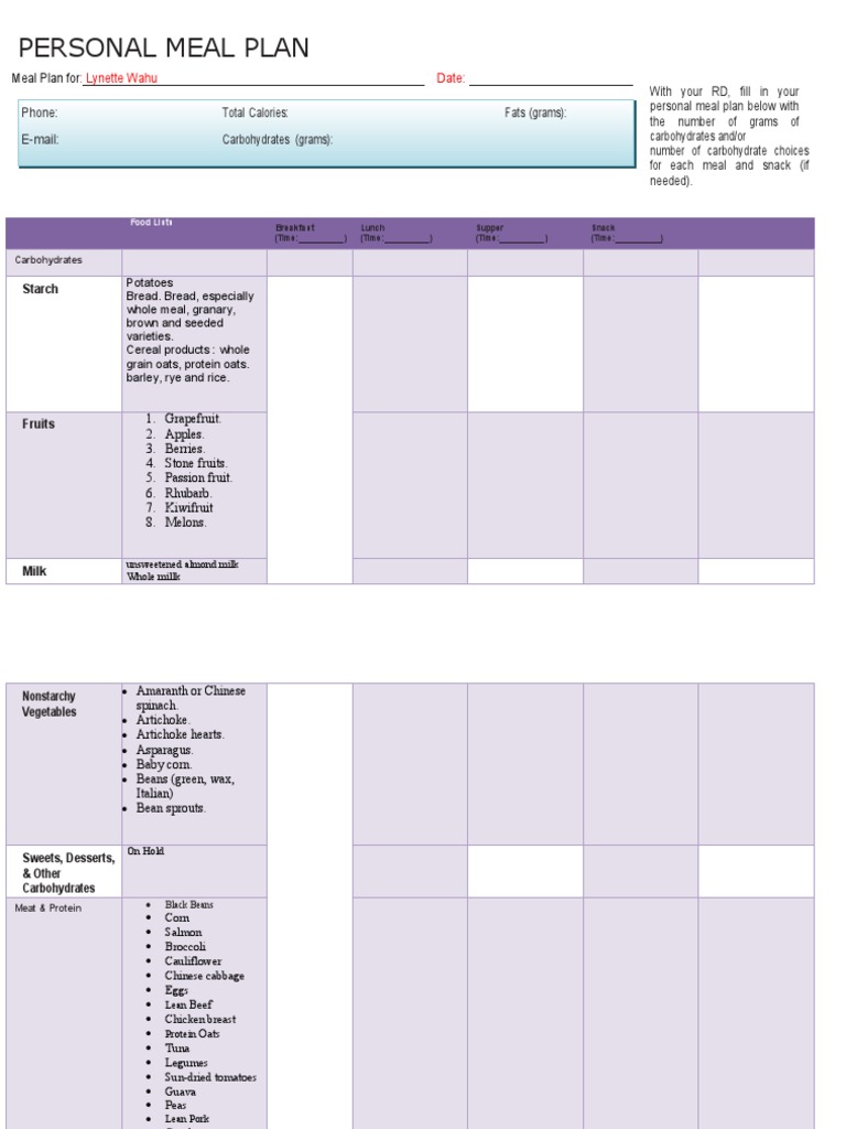 Blank Diet Plan | Download Free PDF | Starch | Vegetables