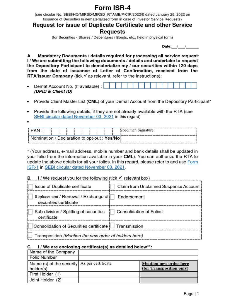 ISR-4 Form for Securities Requests | PDF