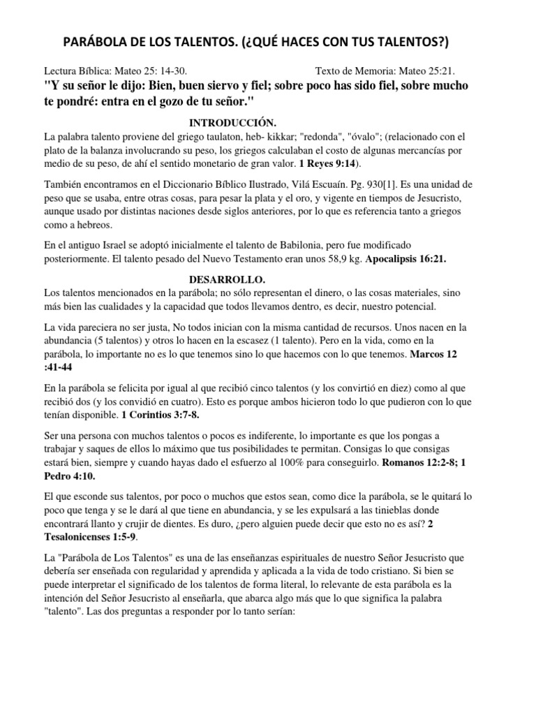 Usa tus talentos para Dios | PDF | Religión y espiritualidad