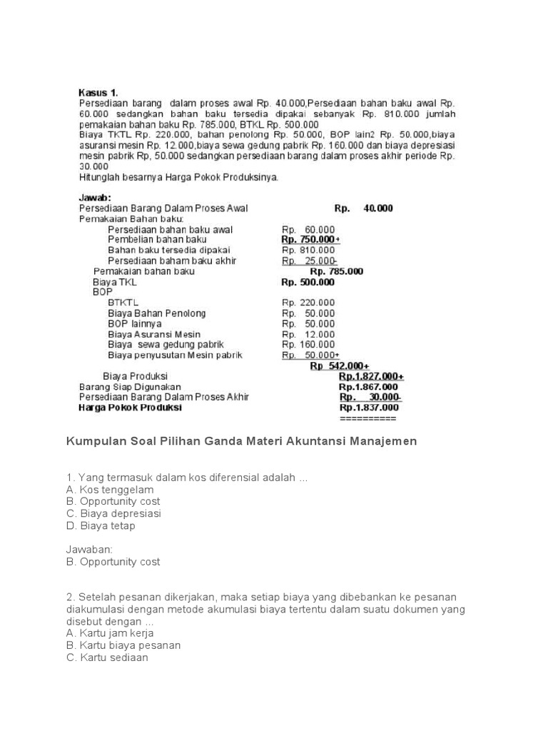 Kumpulan Soal Pilihan Ganda Materi Akuntansi Manajemen | PDF
