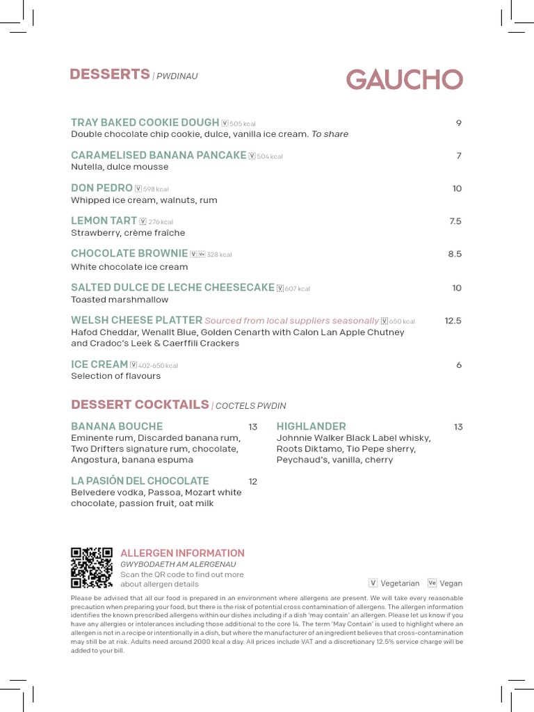 Gaucho Dessert Menu CARDIFF A5 0723 v2 | PDF | Desserts | Cream