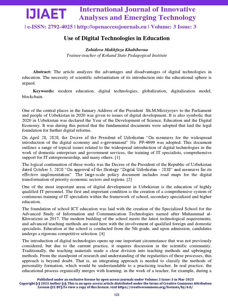 Use of Digital Technologies in Education | PDF | Open Access | Creative Commons License