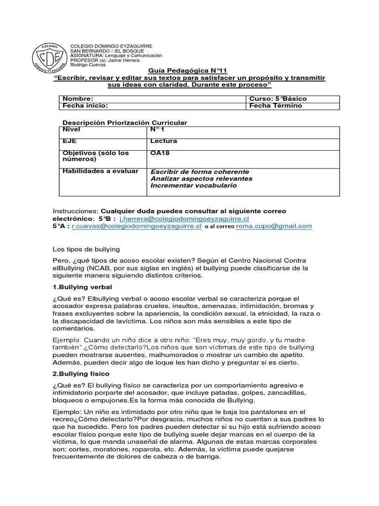 GUÍA-N°-11-LENGUAJE-5°-BÁSICO | PDF | Acoso cibernético