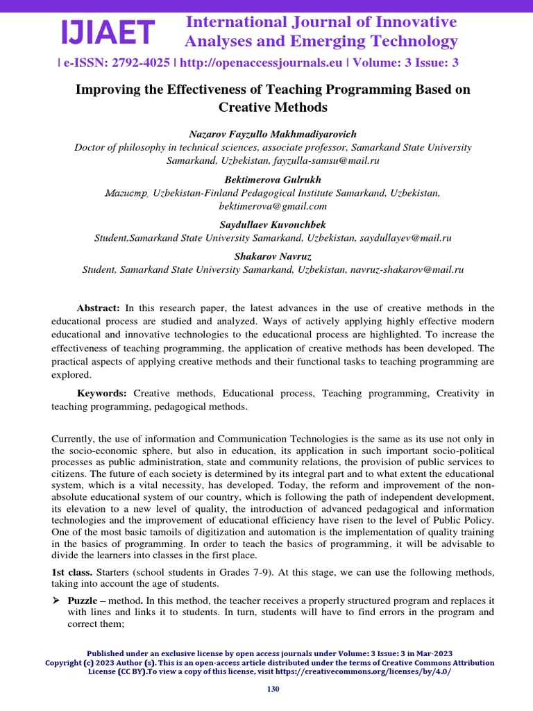 Improving The Effectiveness of Teaching Programming Based On Creative ... Improving The Effectiveness of Teaching Programming Based On Creative ...
