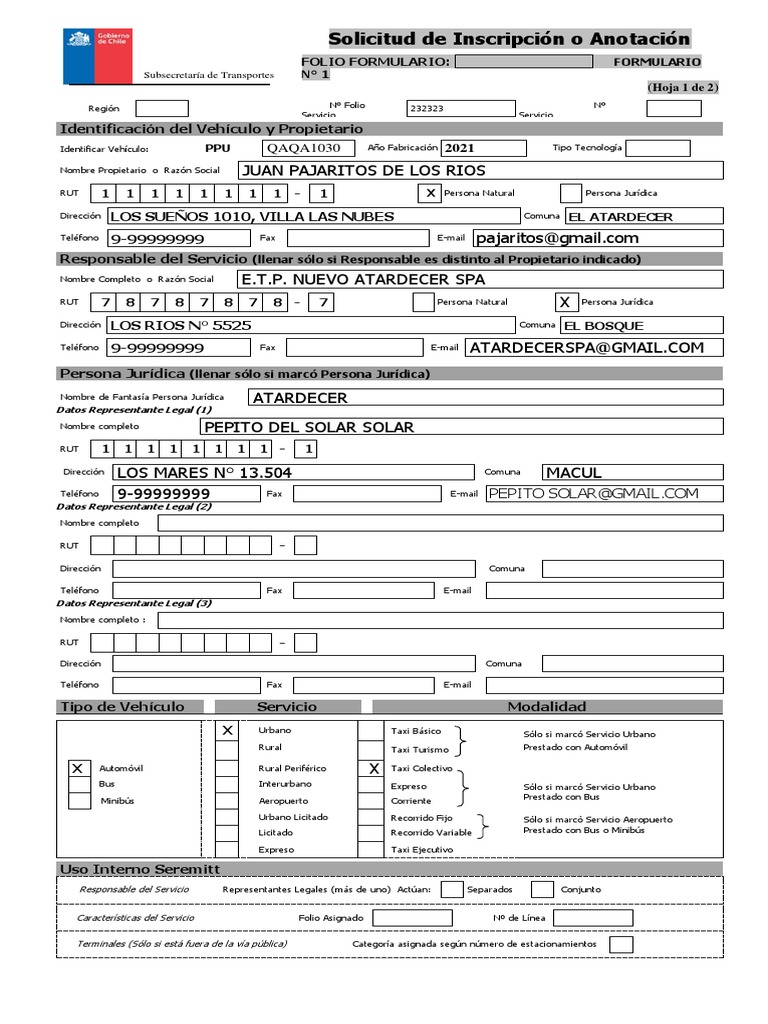 Formulario N°1 de Inscripción y Anotación Del Vehículo | PDF | Autobús ...