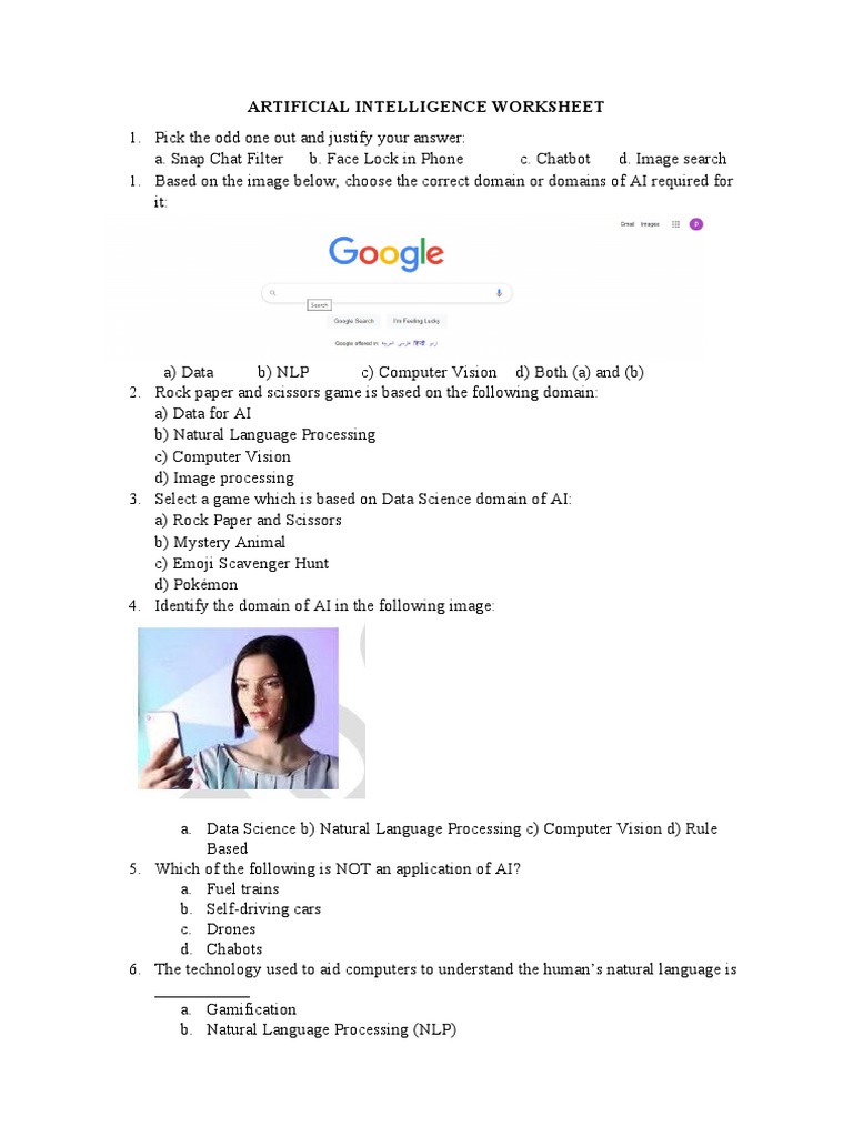 Artificial Intelligence Worksheet | PDF | Artificial Intelligence ...