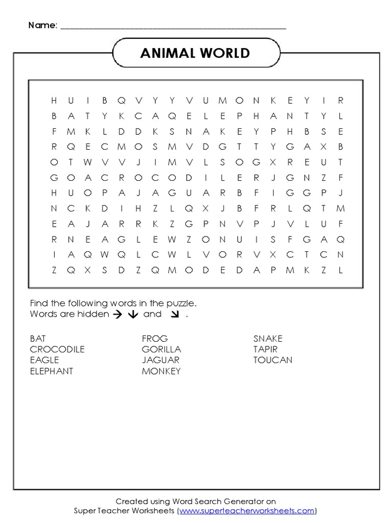 Animal World Word Search Puzzle | PDF