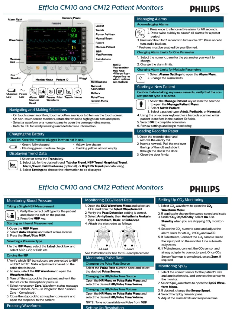 Efficia CM10/CM12 Monitor Guide | PDF | Electrocardiography | Menu ...
