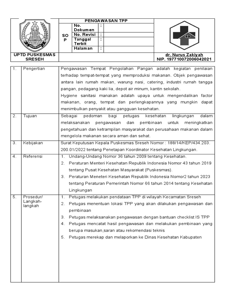 Sop Pengawasan TPP 2023 | PDF
