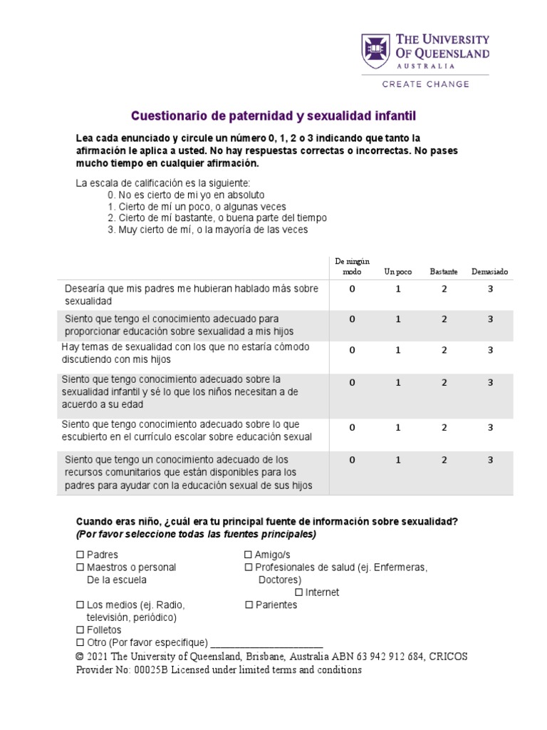 Parenting & Child Sexuality Questionnaire - Spanish April 2021 | PDF
