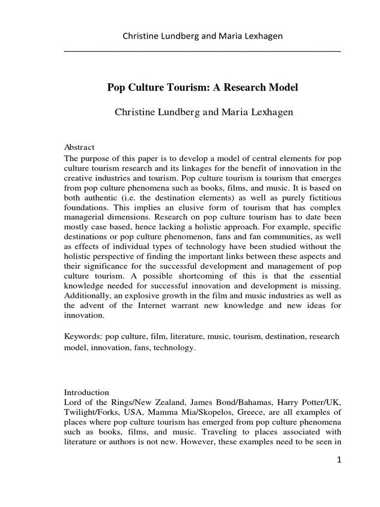 Pop Culture Tourism A Research Model | PDF