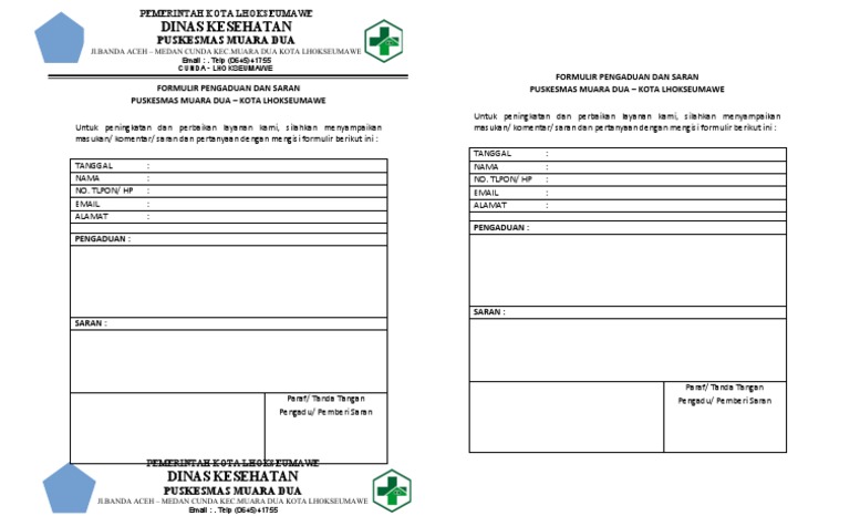 Form Pengaduan Puskesmas | PDF