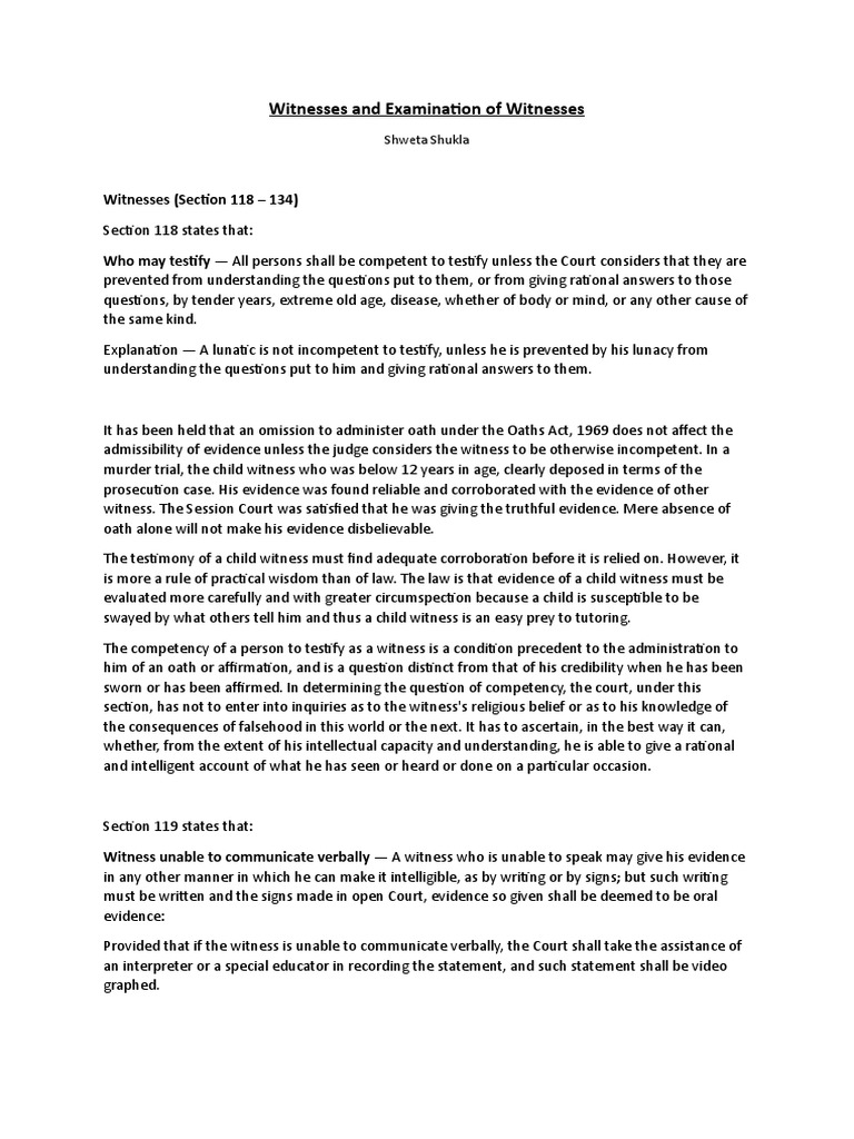 Witnesses and Examination of Witnesses | PDF