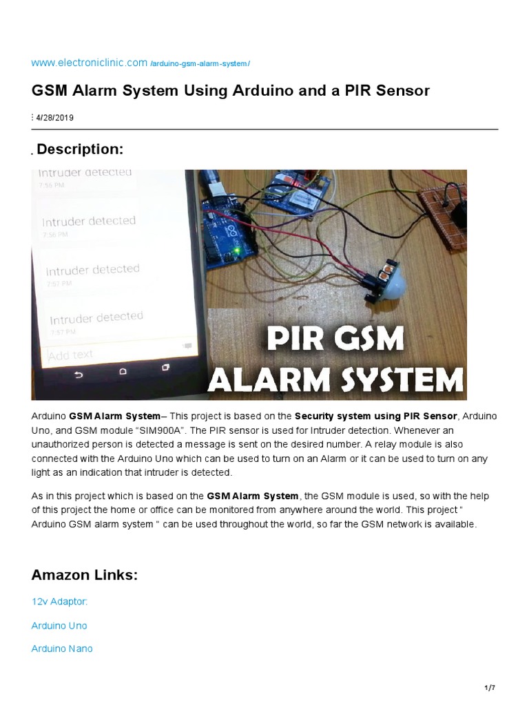 Gsm Alarm System Using Arduino And A Pir Sensor Pdf Security Alarm Arduino