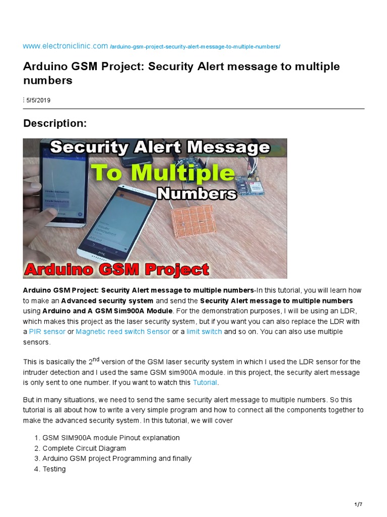 Arduino GSM Project Security Alert Message To Multiple Numbers | PDF