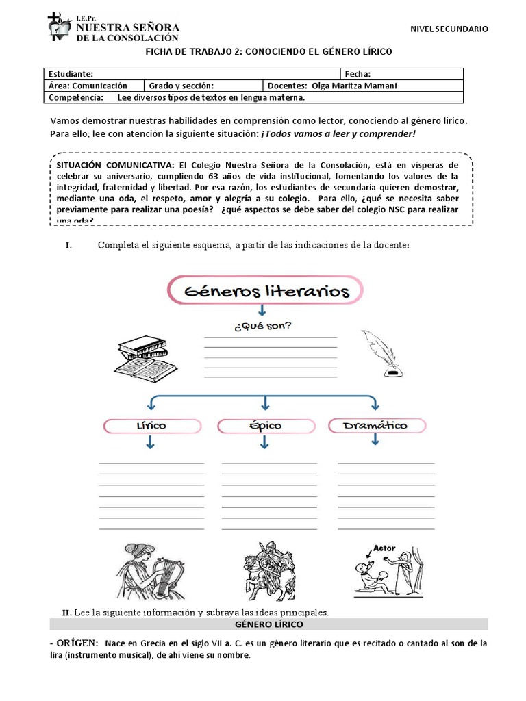 Ficha - de - Trabajo - Género Lírico 1ero y 2do | PDF