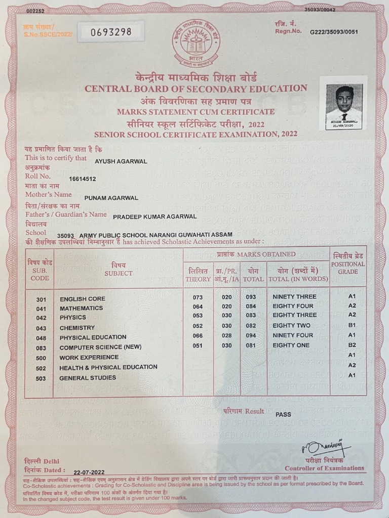 Senior Marksheet 12 Ayush-1 | PDF
