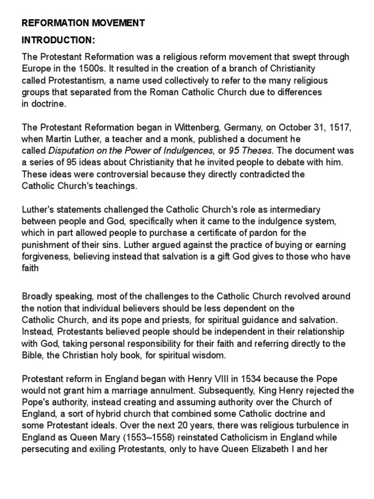 Reformation Movement | PDF