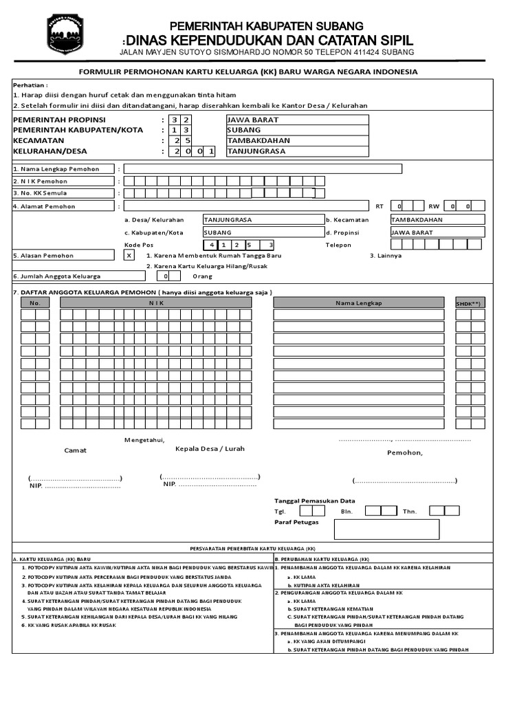 Formulir KK Baru | PDF