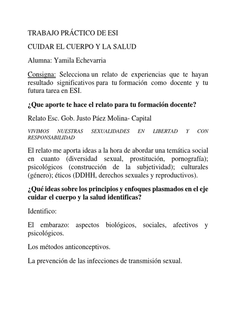 Cuidar El Cuerpo y La Salud TP Yamila Echevarria | PDF