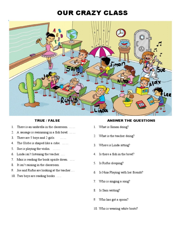 Our Crazy Class Grammar Drills Picture Description Exercises Readi ...