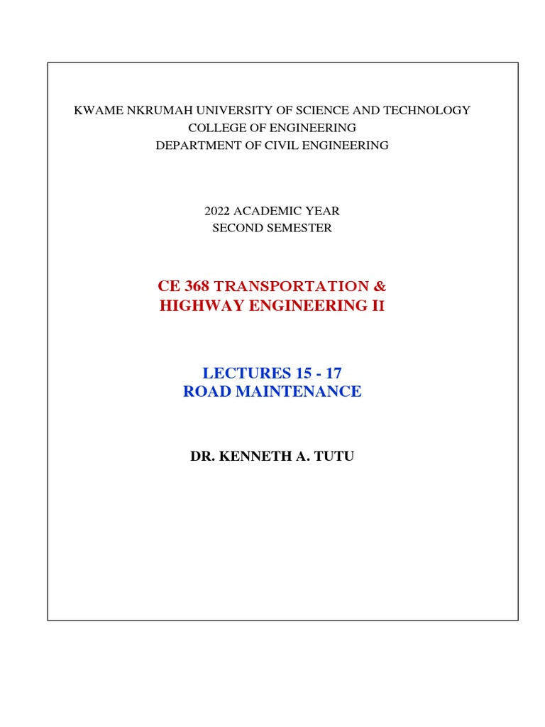 07 - Lecture - 15-17 - Road Maintenance - NOTES | PDF