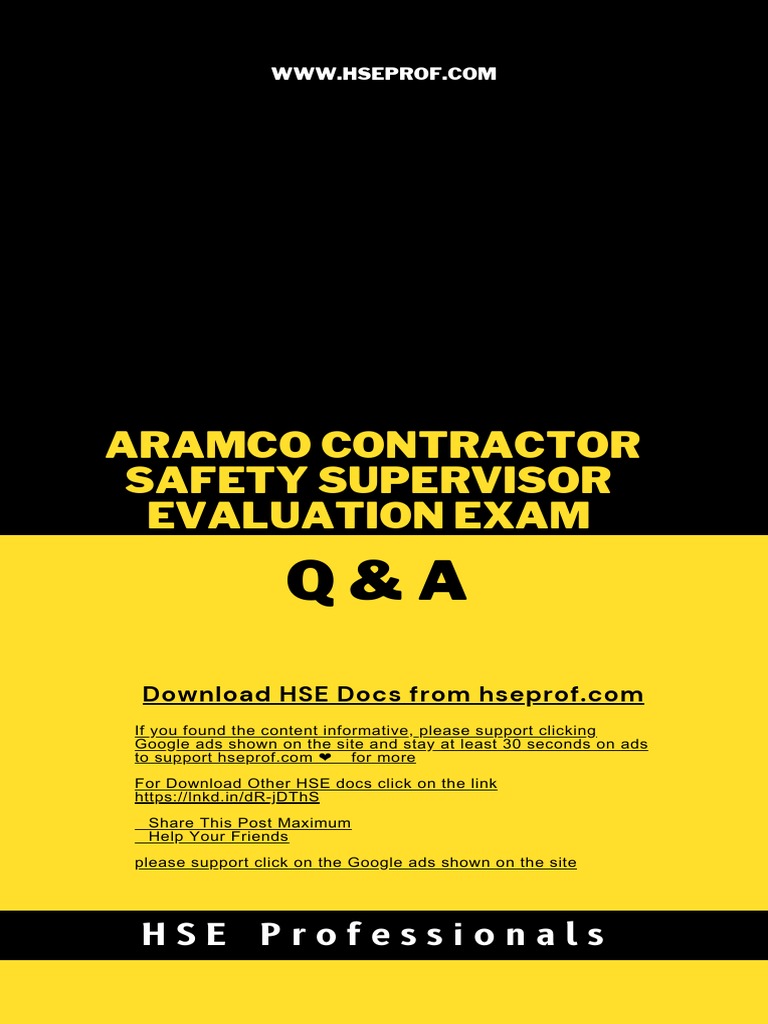 Aramco Contractor Safety Supervisor Evaluation Exam | PDF