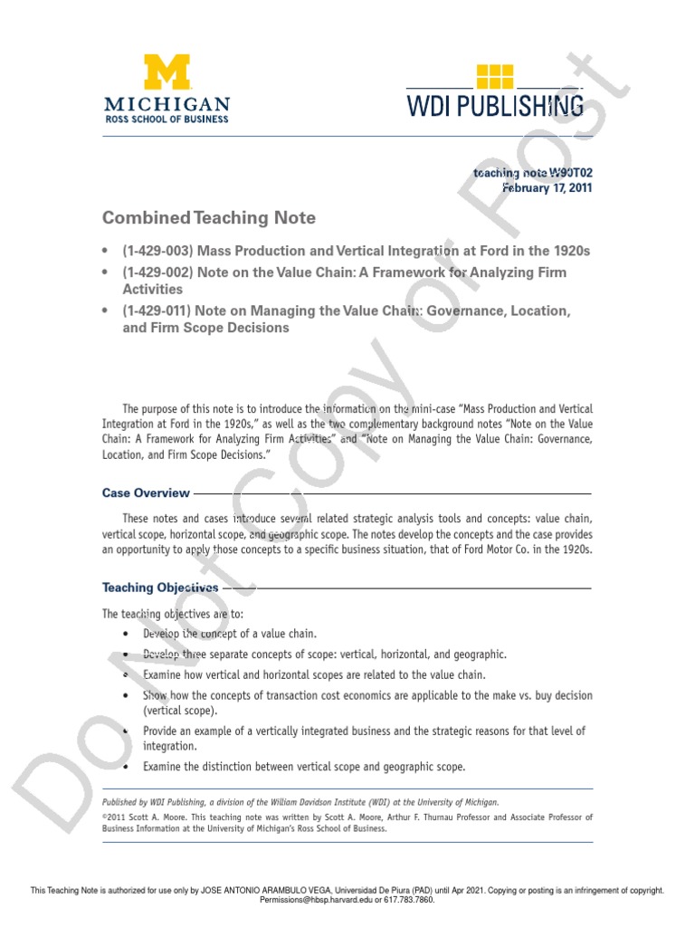 Kennedy 2009 A Framework For Analysing Firm Activities Teaching Note | PDF