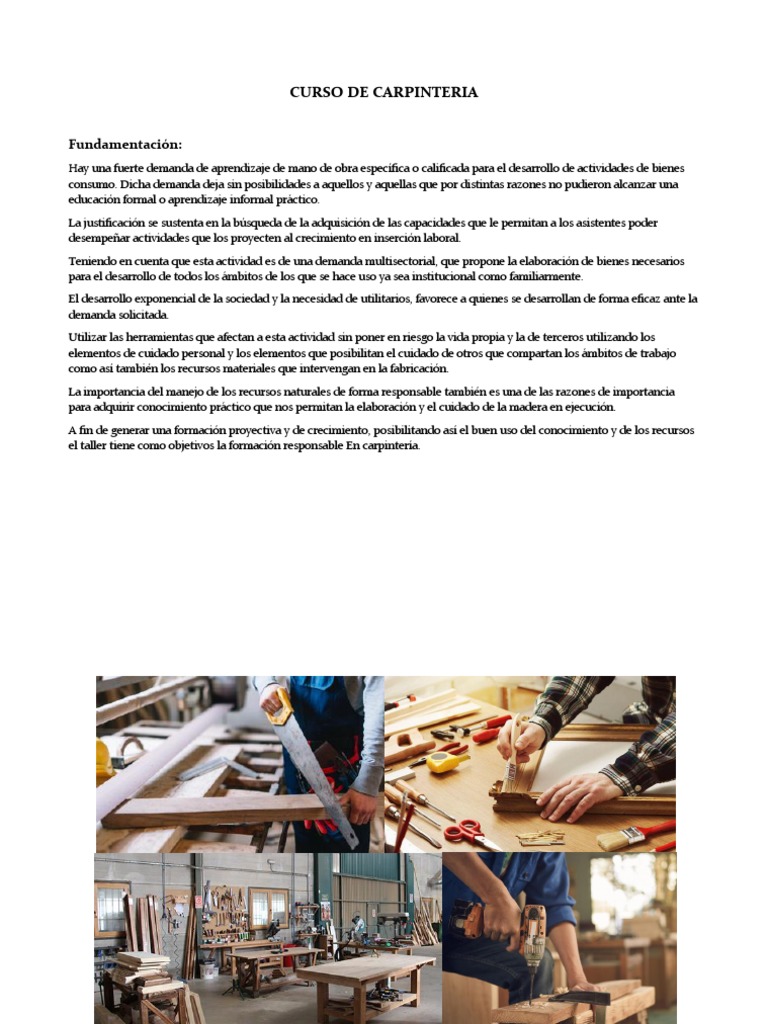 Curso de Carpinteria | PDF | Evaluación | Carpintería