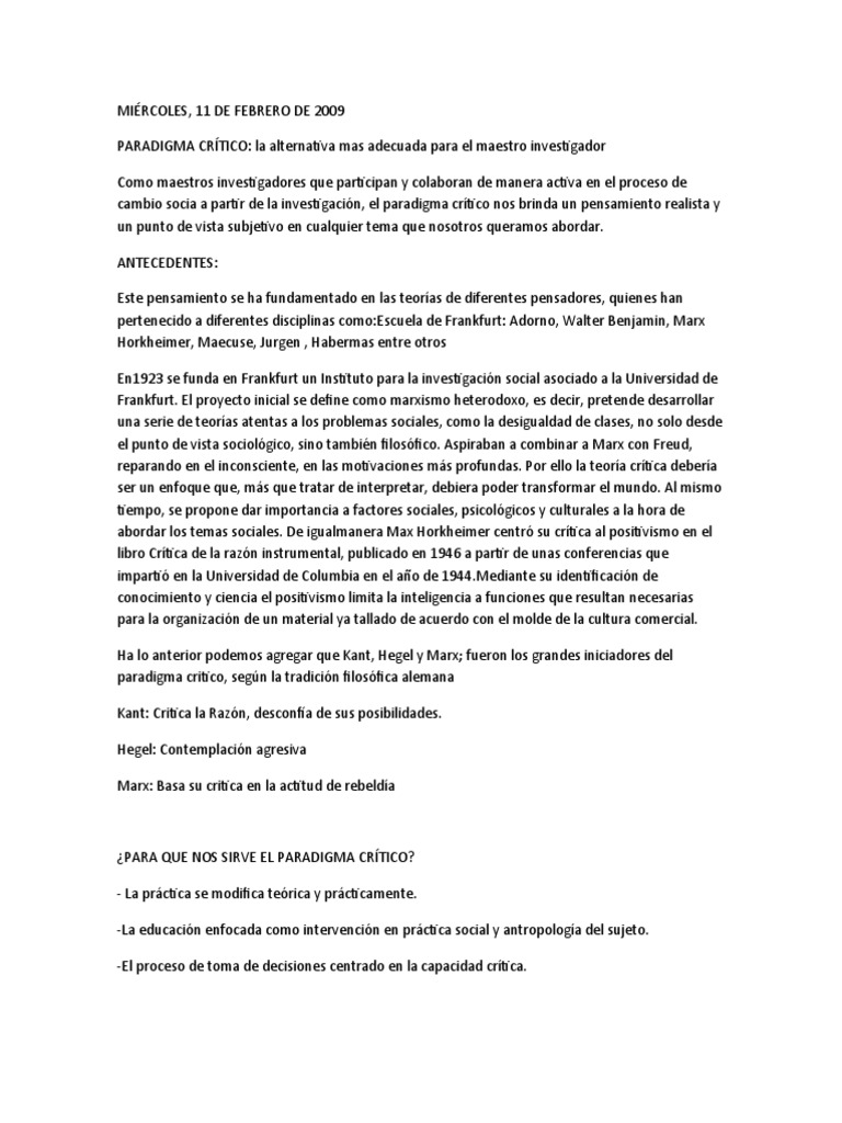 Paradigma Crítico en la Investigación Educativa | PDF | La teoría ...