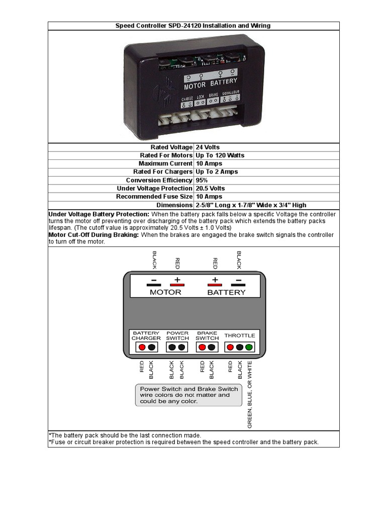 24V 120W Electric Scooter Speed Controller #SPD-24120 | PDF
