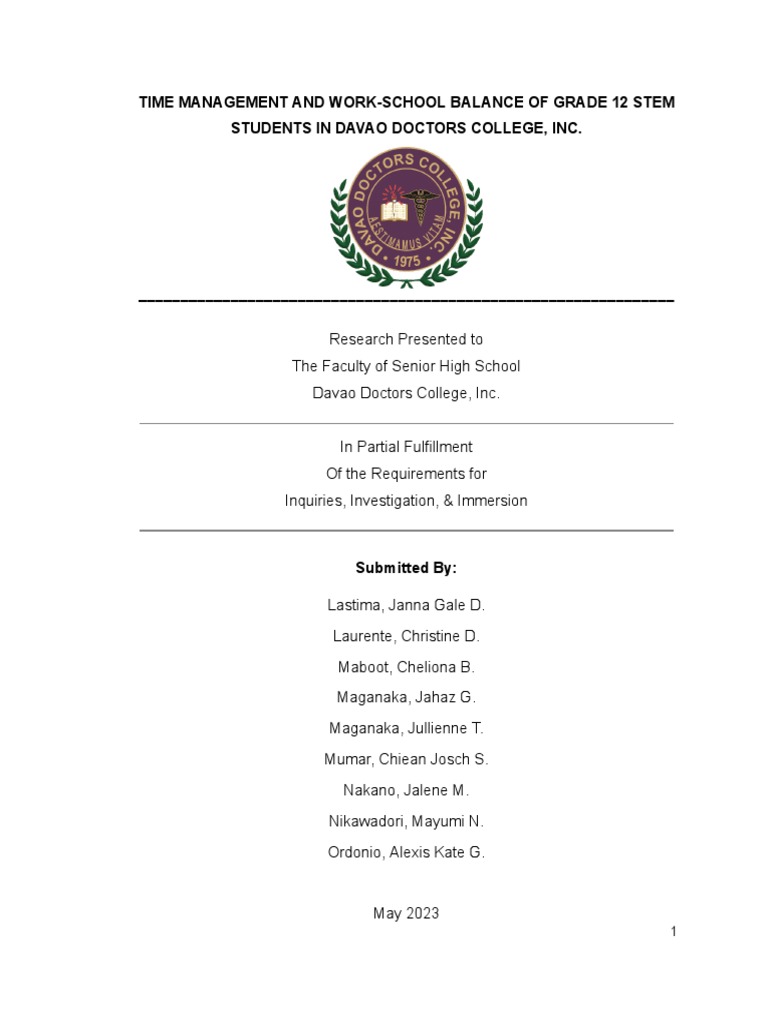 Manuscript - Time Management and Work-School Balance of Grade 12 Stem ...