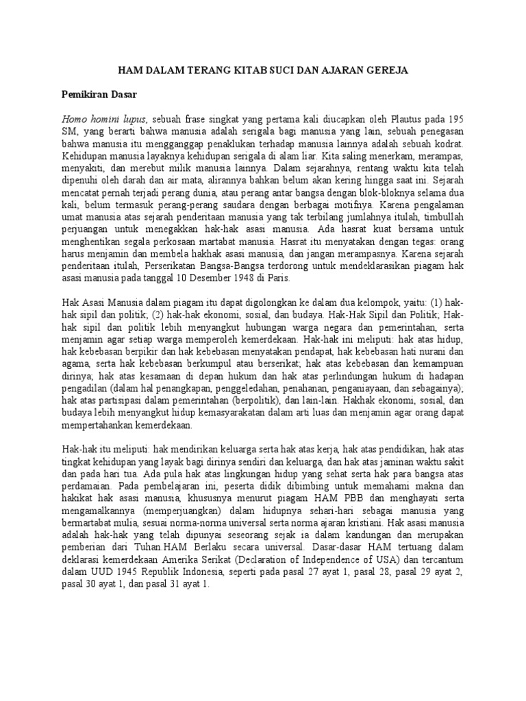 HAM DALAM TERANG KITAB SUCI DAN AJARAN GEREJA | PDF