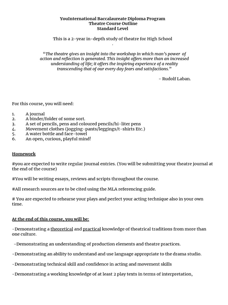 IB Theatre Course Outline | PDF | Theatre